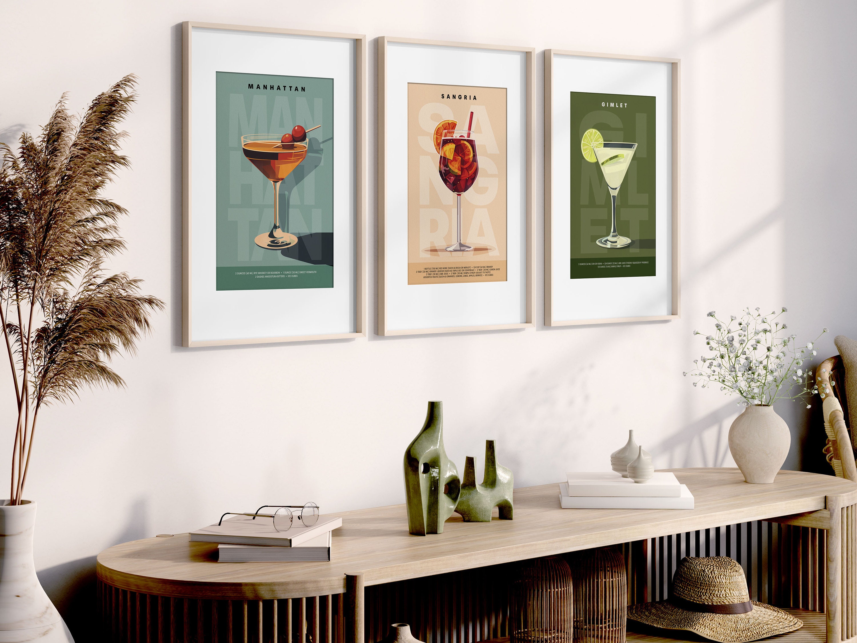 Classic Cocktail Drinks Poster Set of 6 Printable Wall Art, Mixology ...