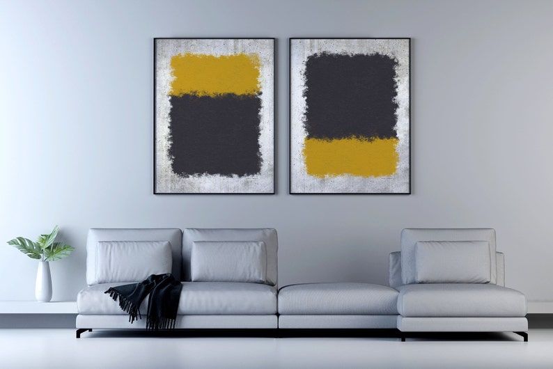 Abstract Yellow & Charcoal Grey Printable Wall Art, 2 Piece Minimalist ...