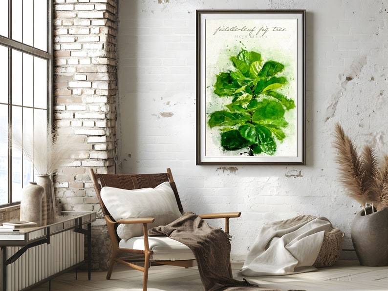 Watercolor Fiddle-leaf Fig Printable Wall Art, Tropical Plant Print for ...