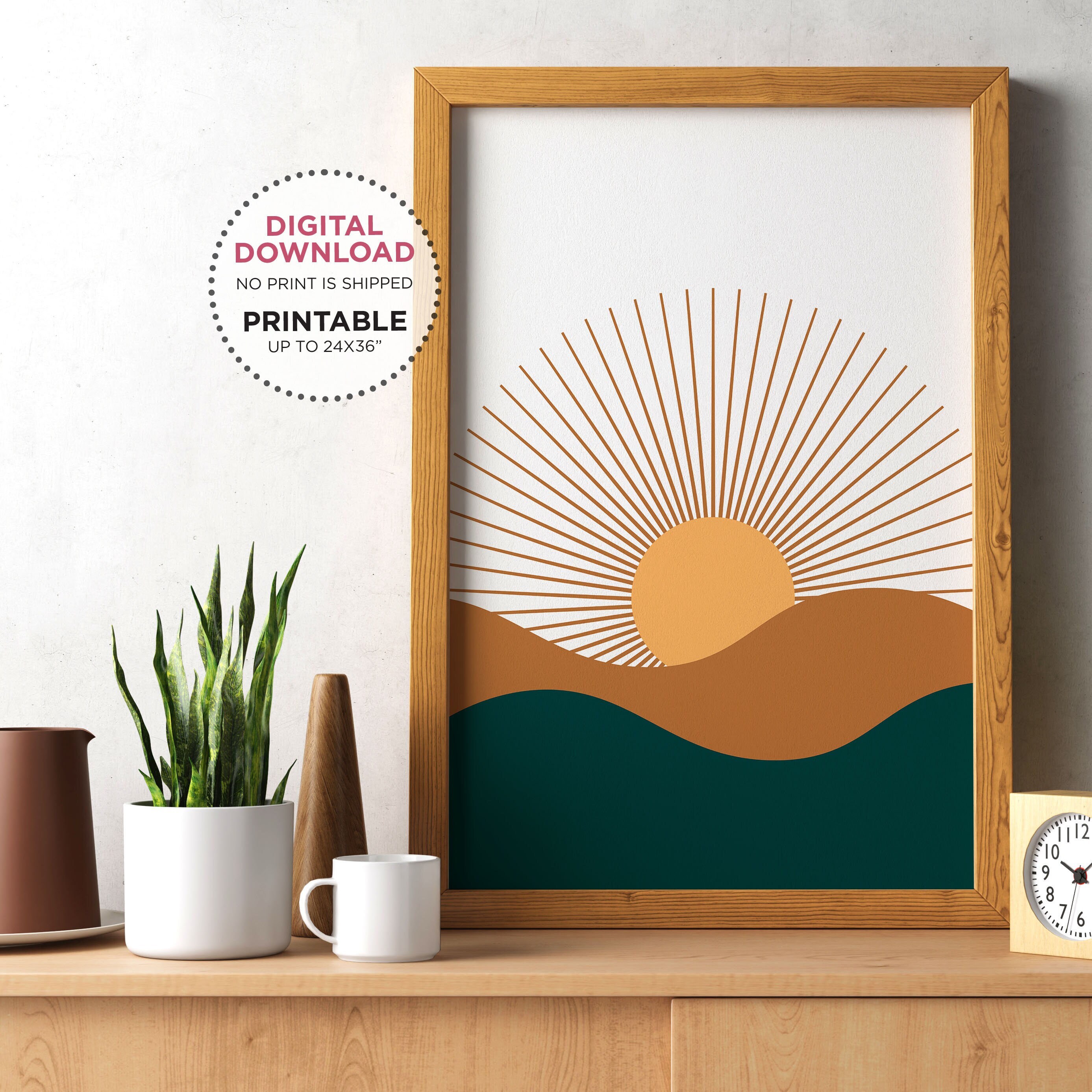 Boho Sun Wall Art Digital Download Print, Abstract Mid Century Modern ...