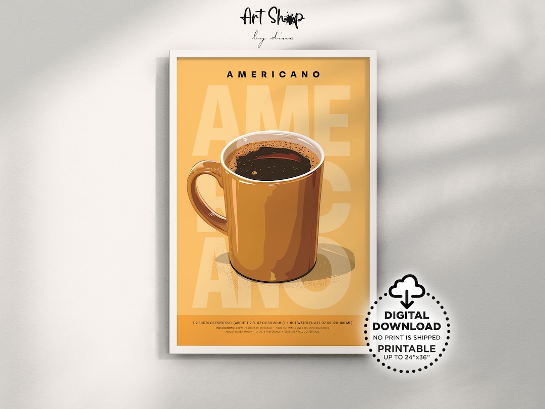 Americano Coffee Poster Printable Wall Art, Retro Coffee Bar Decor Art ...
