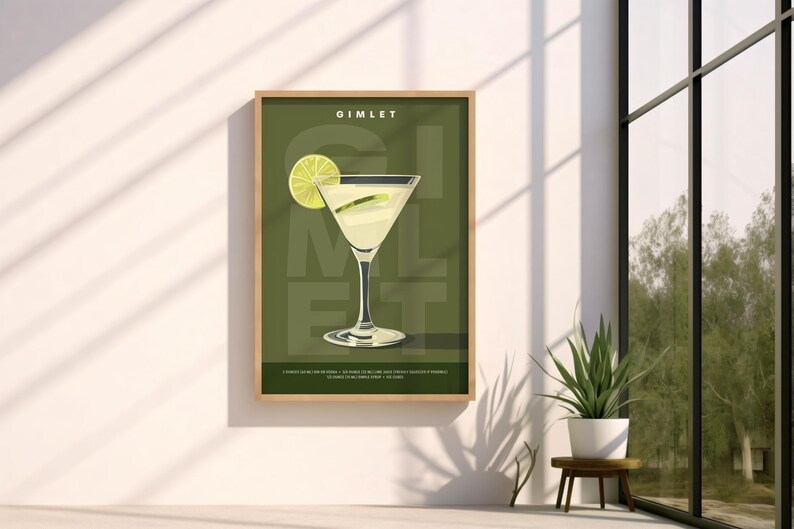 Gimlet Retro Cocktail Poster Printable Wall Art, Mixology Nostalgia ...