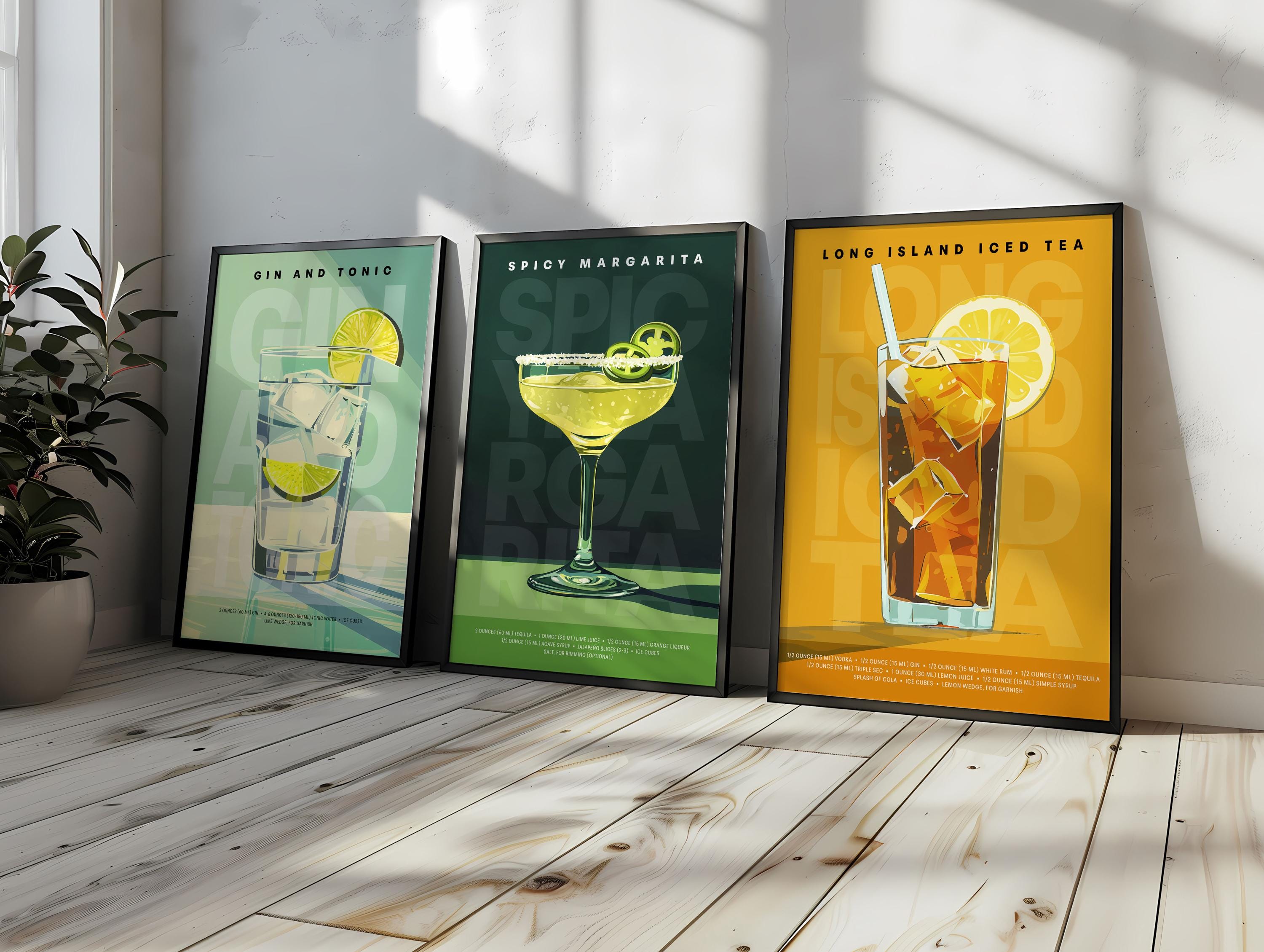 Retro Cocktail Drinks Poster Set of 6 Printable Wall Art, Mixology ...