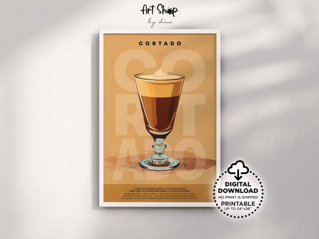 Cortado Coffee Poster Printable Wall Art, Retro Coffee Bar Decor Art ...