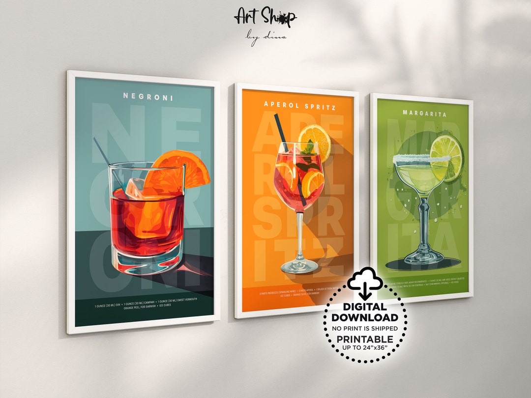 Classic Cocktail Poster Set of 3 Printable Wall Art, Mixology Nostalgia ...