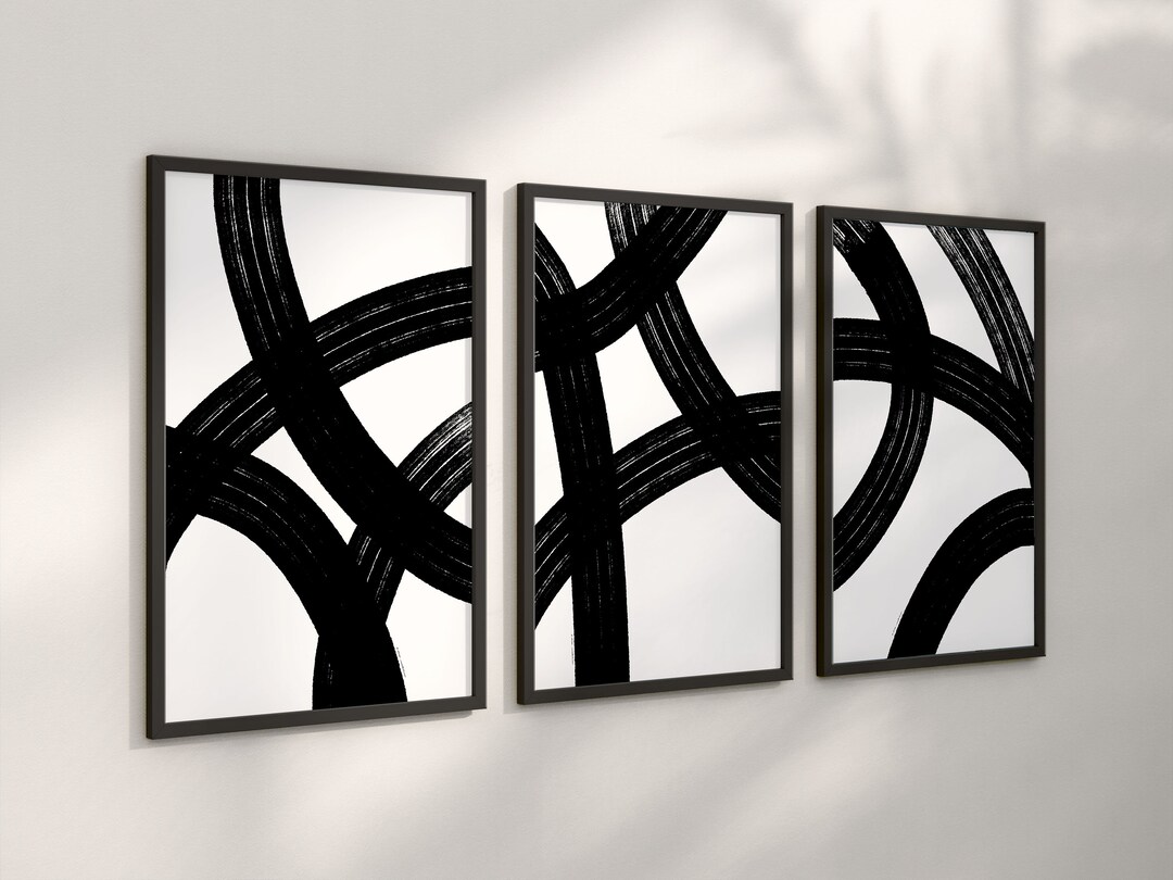 Black and White Abstract Brushstroke Painting Printable Wall - Etsy