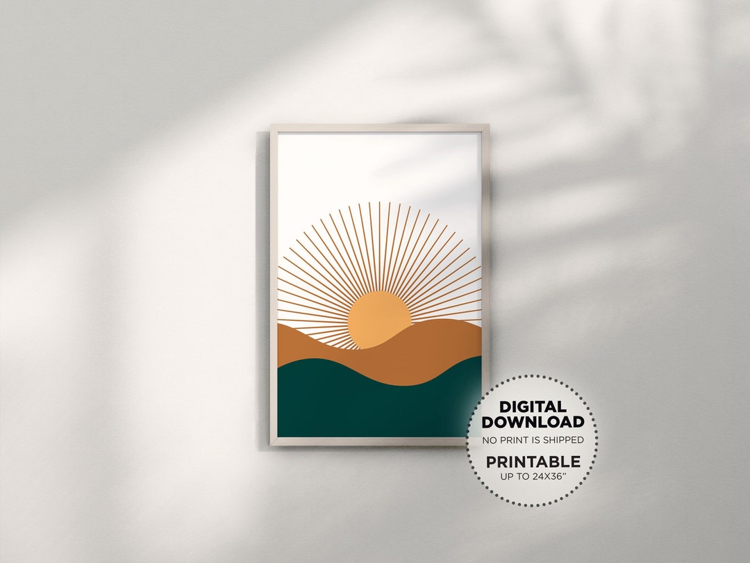 Boho Sun Wall Art Digital Download Print, Abstract Mid Century Modern ...