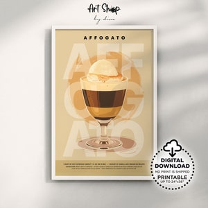Italian Affogato Coffee Poster Printable Wall Art, Retro Bar Decor Art ...