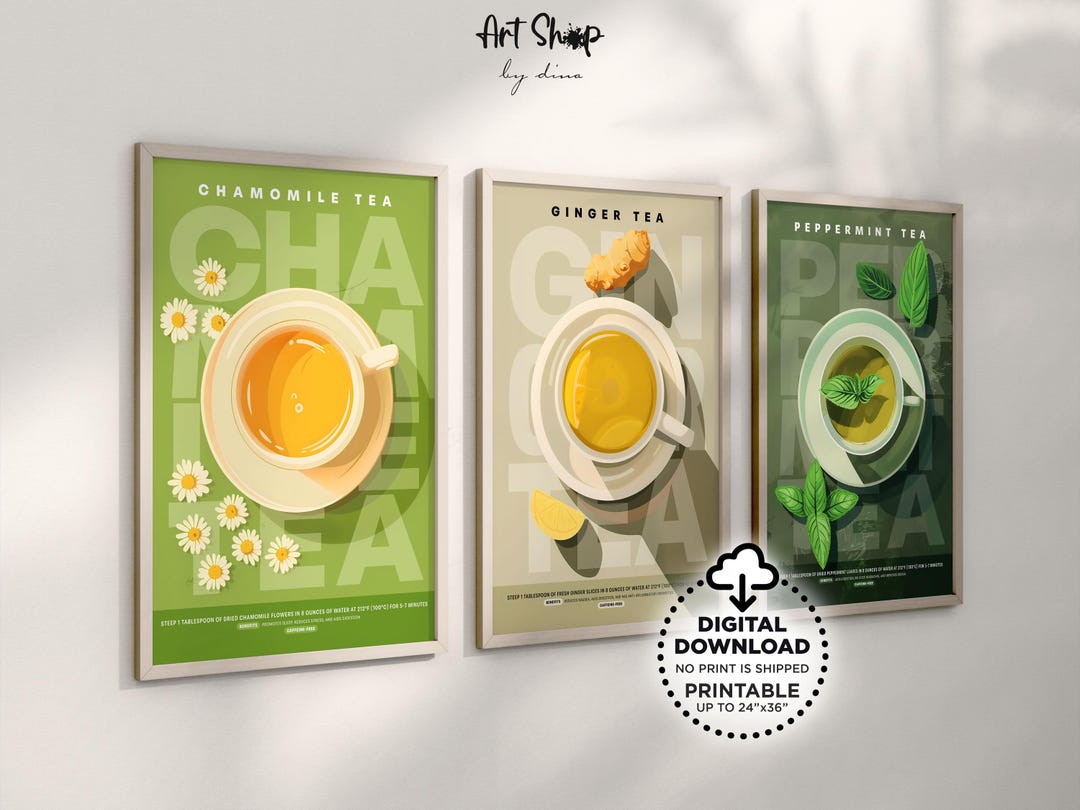 Tea Guide Posters Set of 3, Brewing & Health Benefits, Breakfast Nook ...