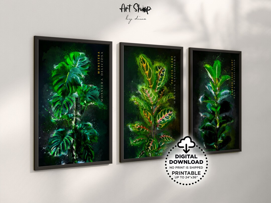 Dark Botanical Printable Zen Wall Art, Organic Modern Decor Tropical ...