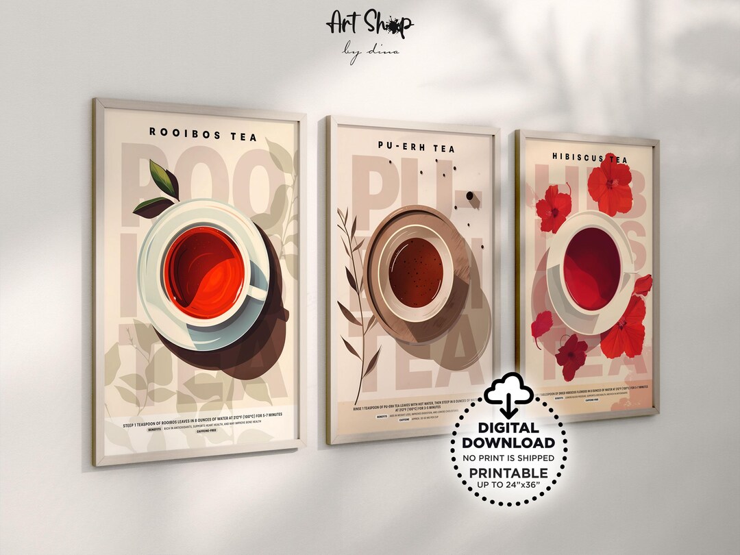 Tea Guide Printable Wall Art Set of 3, Brewing & Health Benefits ...