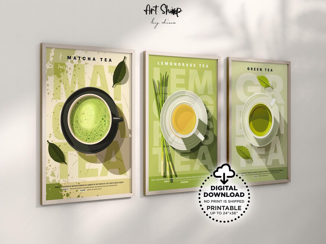 Japanese Tea Guide Posters Set of 3, Brewing & Health Benefits ...