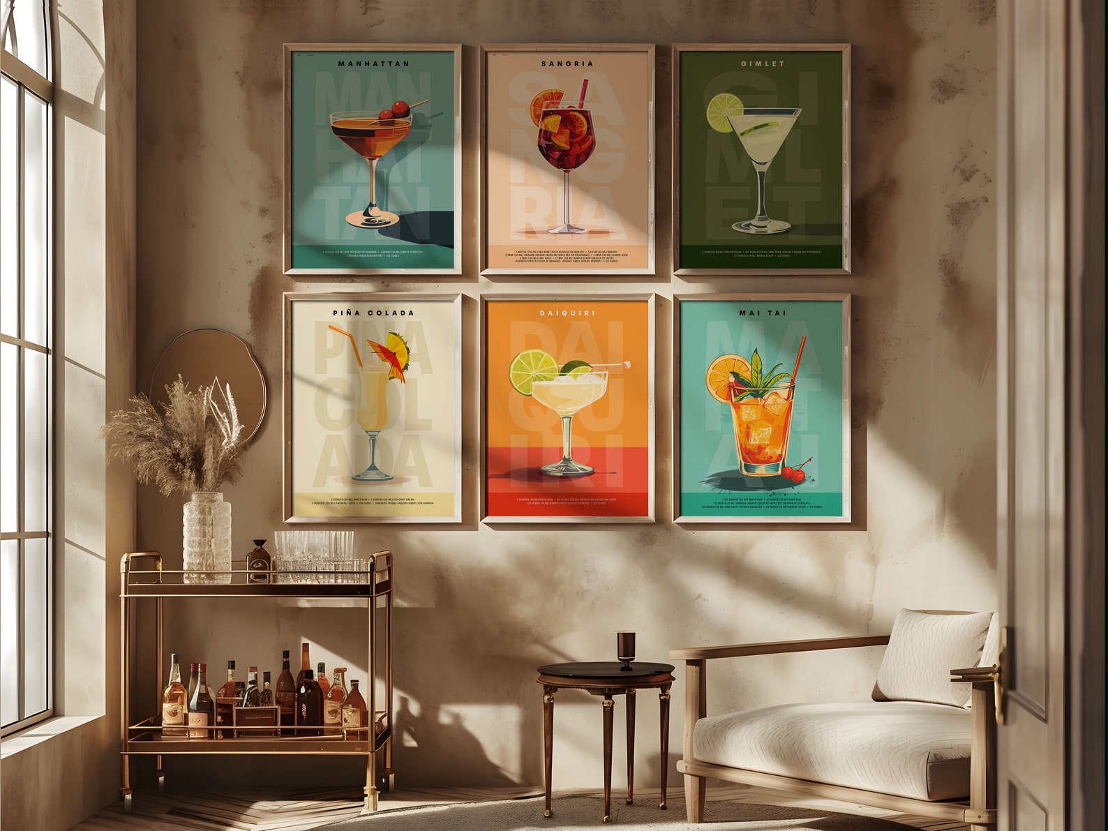 Classic Cocktail Drinks Poster Set of 6 Printable Wall Art, Mixology ...