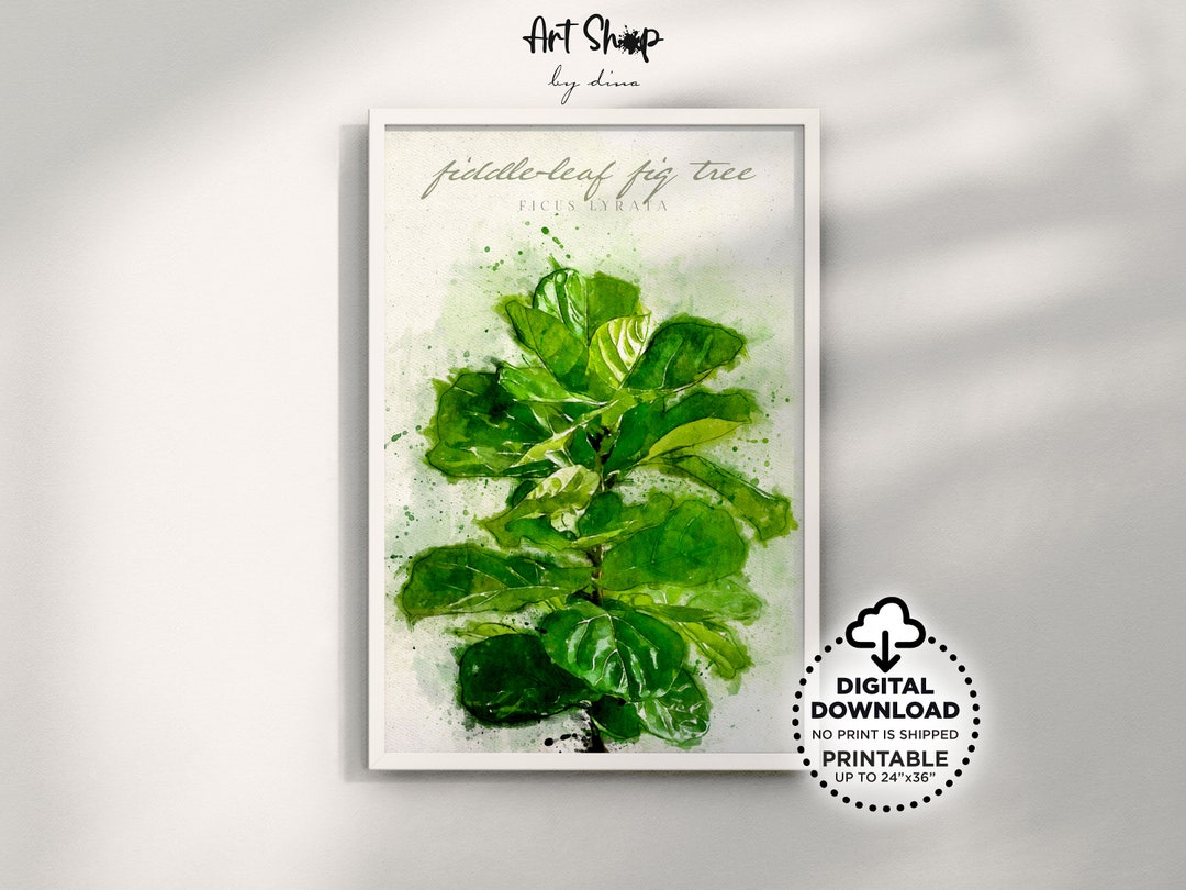 Watercolor Fiddle-leaf Fig Printable Wall Art, Tropical Plant Print for ...