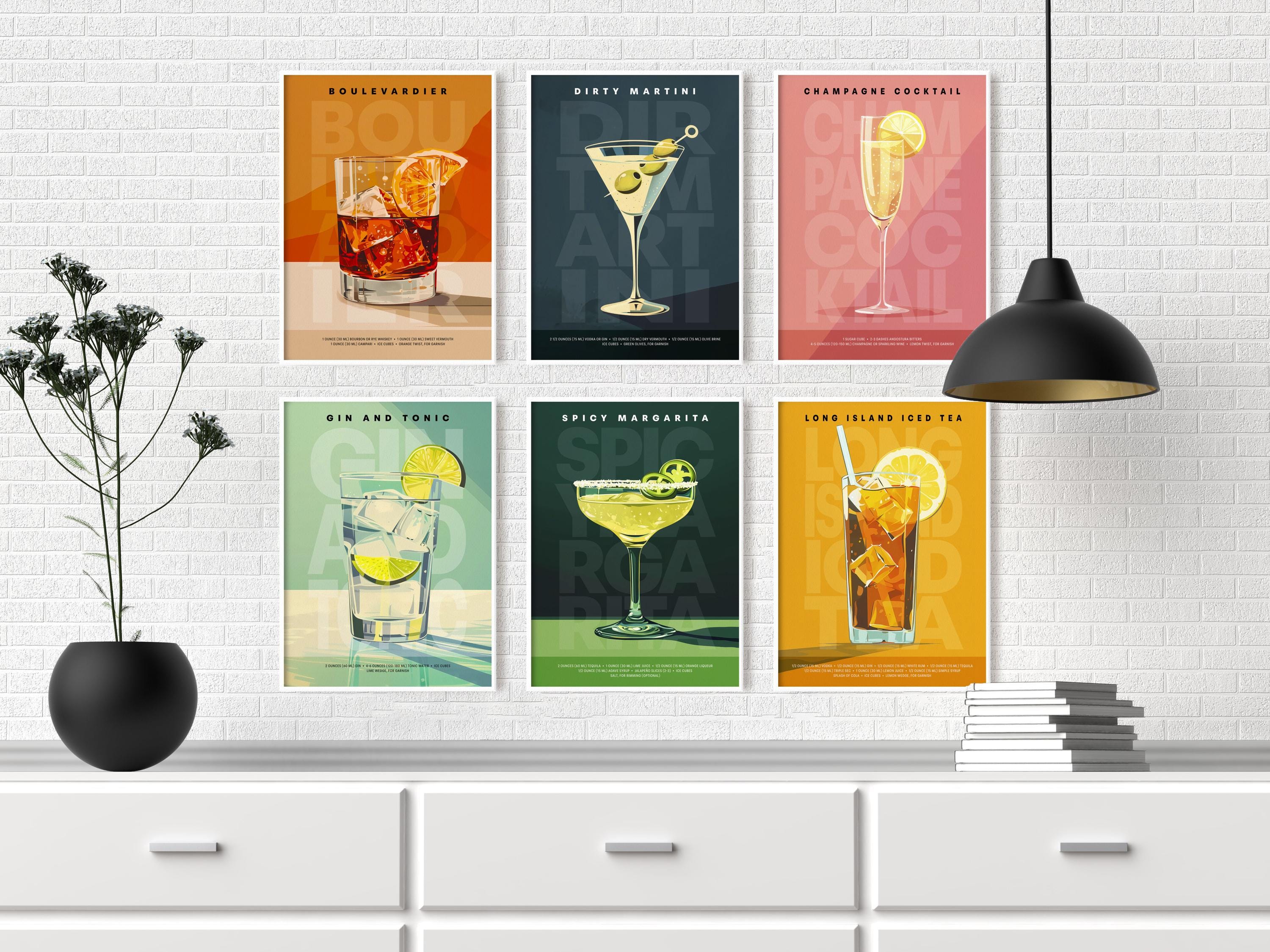 Retro Cocktail Drinks Poster Set of 6 Printable Wall Art, Mixology ...