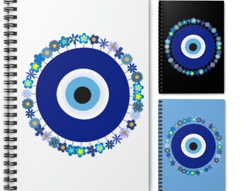 Evil Eye Spiral Notebook Ruled Line, 8x6x.6 Inch Journal Stationary ...