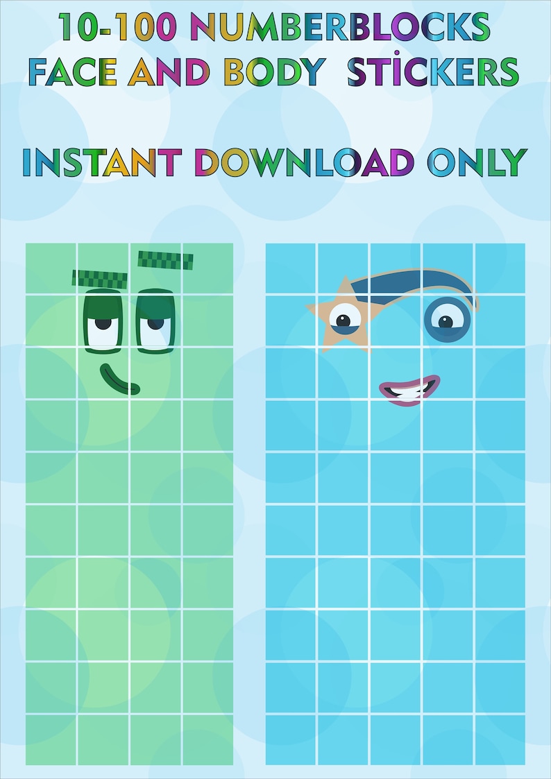 Numberblocks 10-100 Faces / for 2cm Cubes / A4 Sticker Printing ...