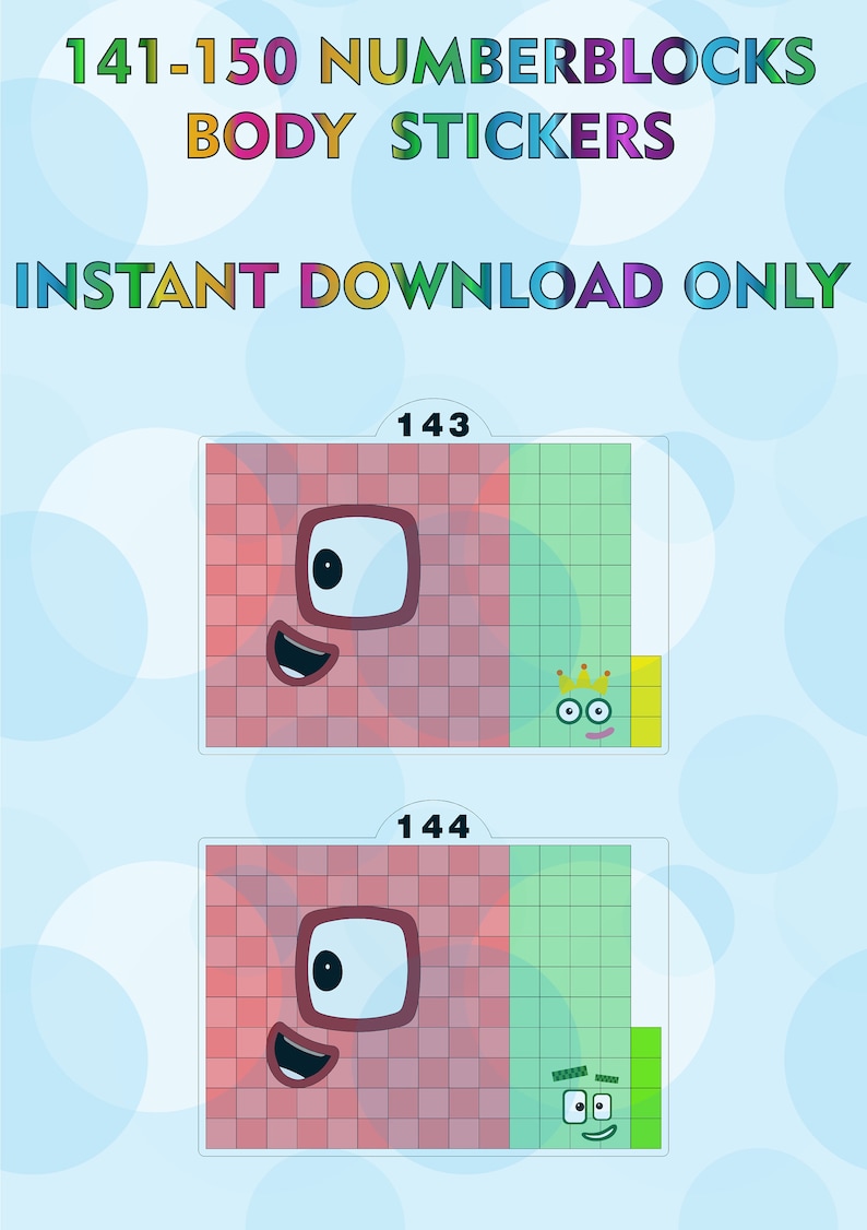 Numberblocks 141-150 Body Stickers / A4 Sticker Printing / Instant ...