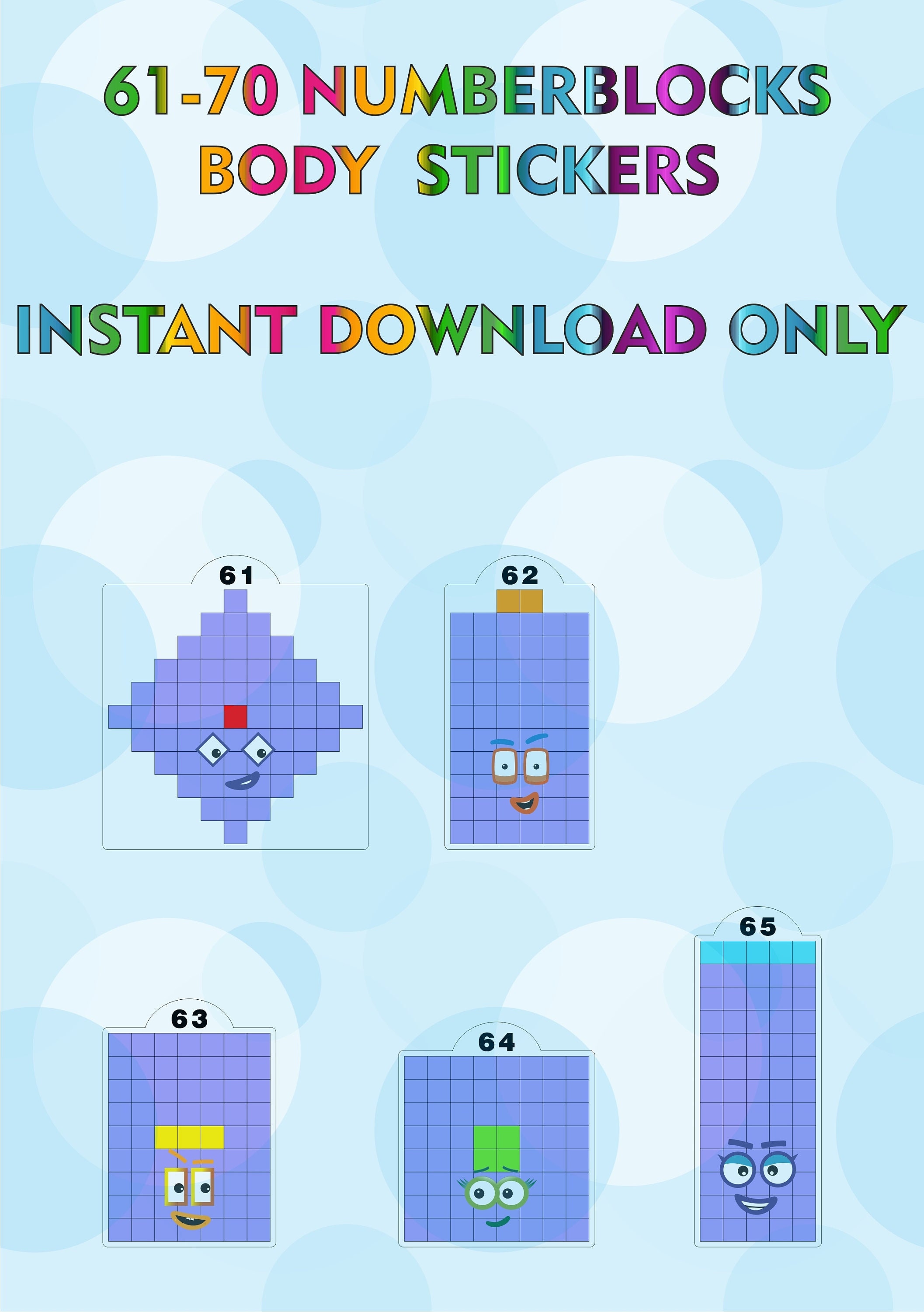 Numberblocks 61-70 Body Stickers / A4 Sticker Printing / Instant ...