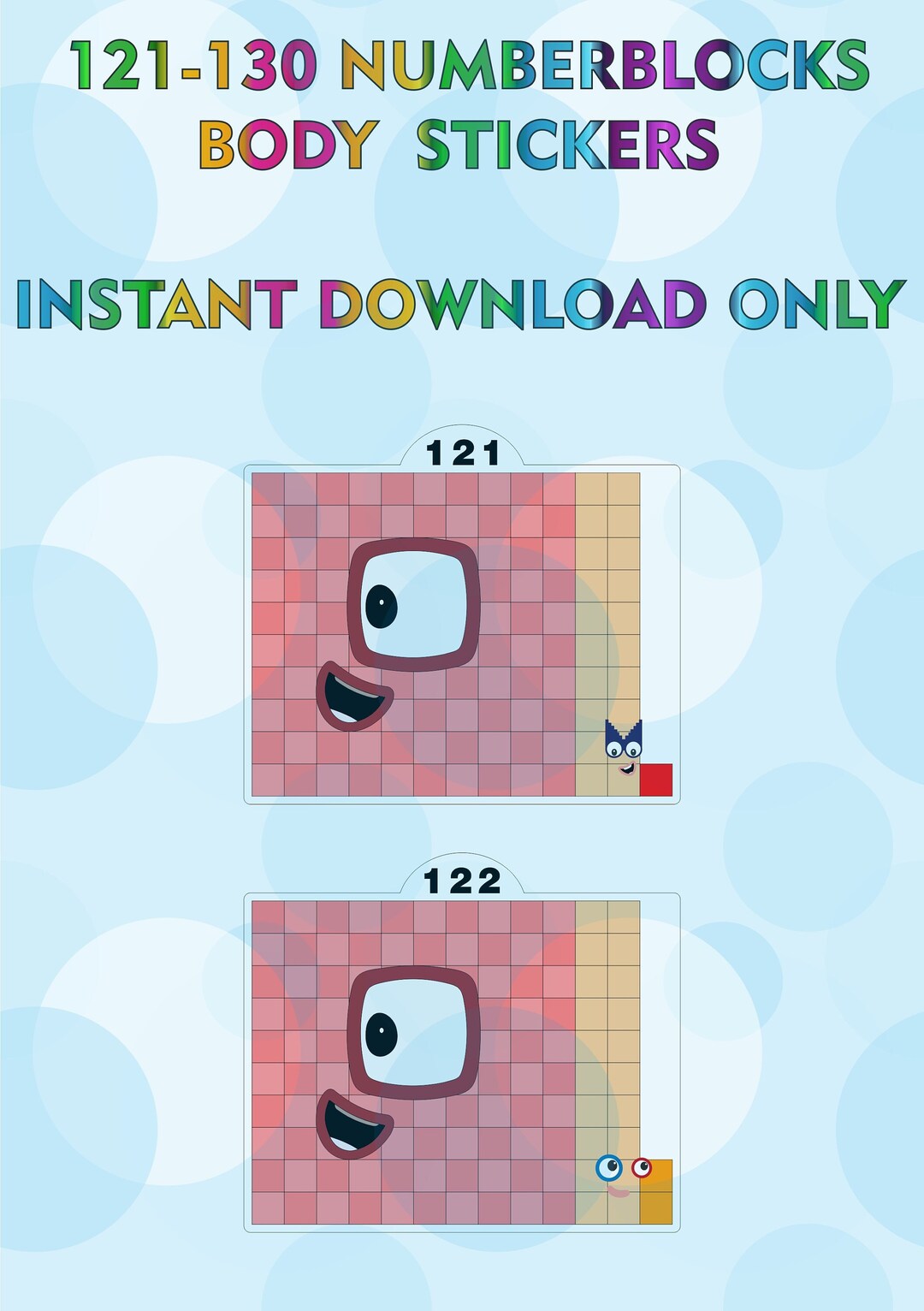 Numberblocks 121-130 Body Stickers / A4 Sticker Printing / - Etsy
