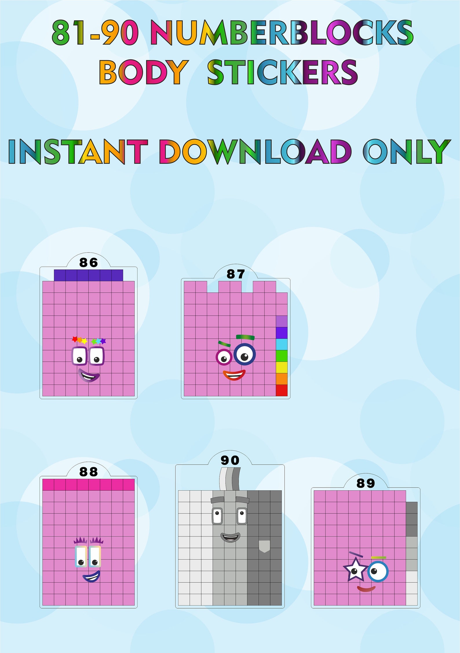 Numberblocks 81-90 Body Stickers / A4 Sticker Printing / Instant ...