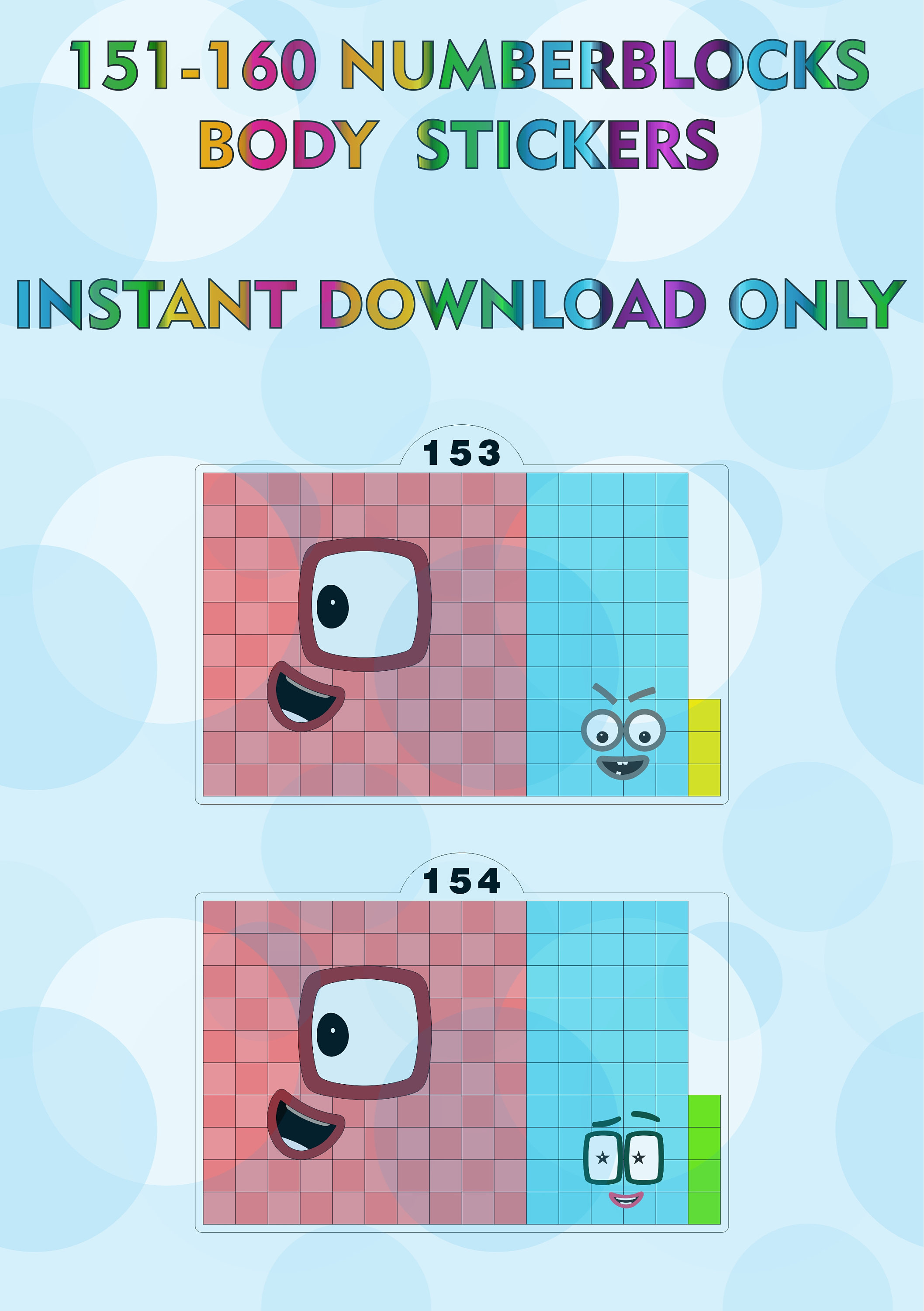 Numberblocks 151-160 Body Stickers / A4 Sticker Printing / Instant ...