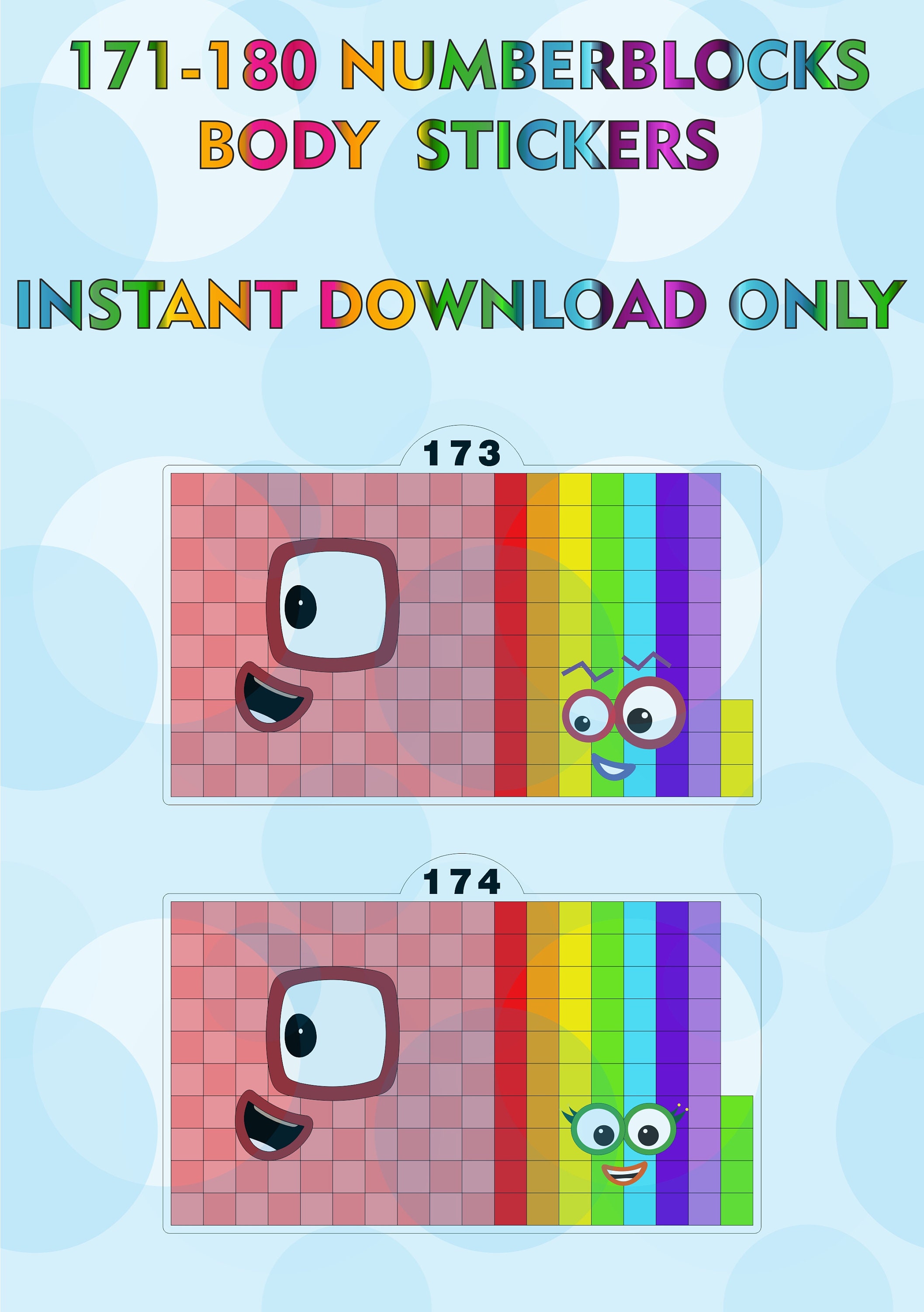 Numberblocks 171-180 Body Stickers / A4 Sticker Printing / Instant ...