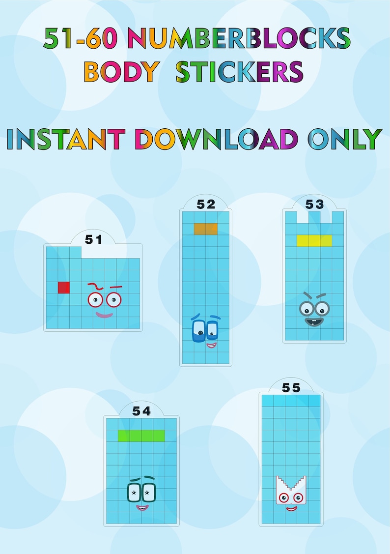 Numberblocks 51-60 Body Stickers / A4 Sticker Printing / Instant ...