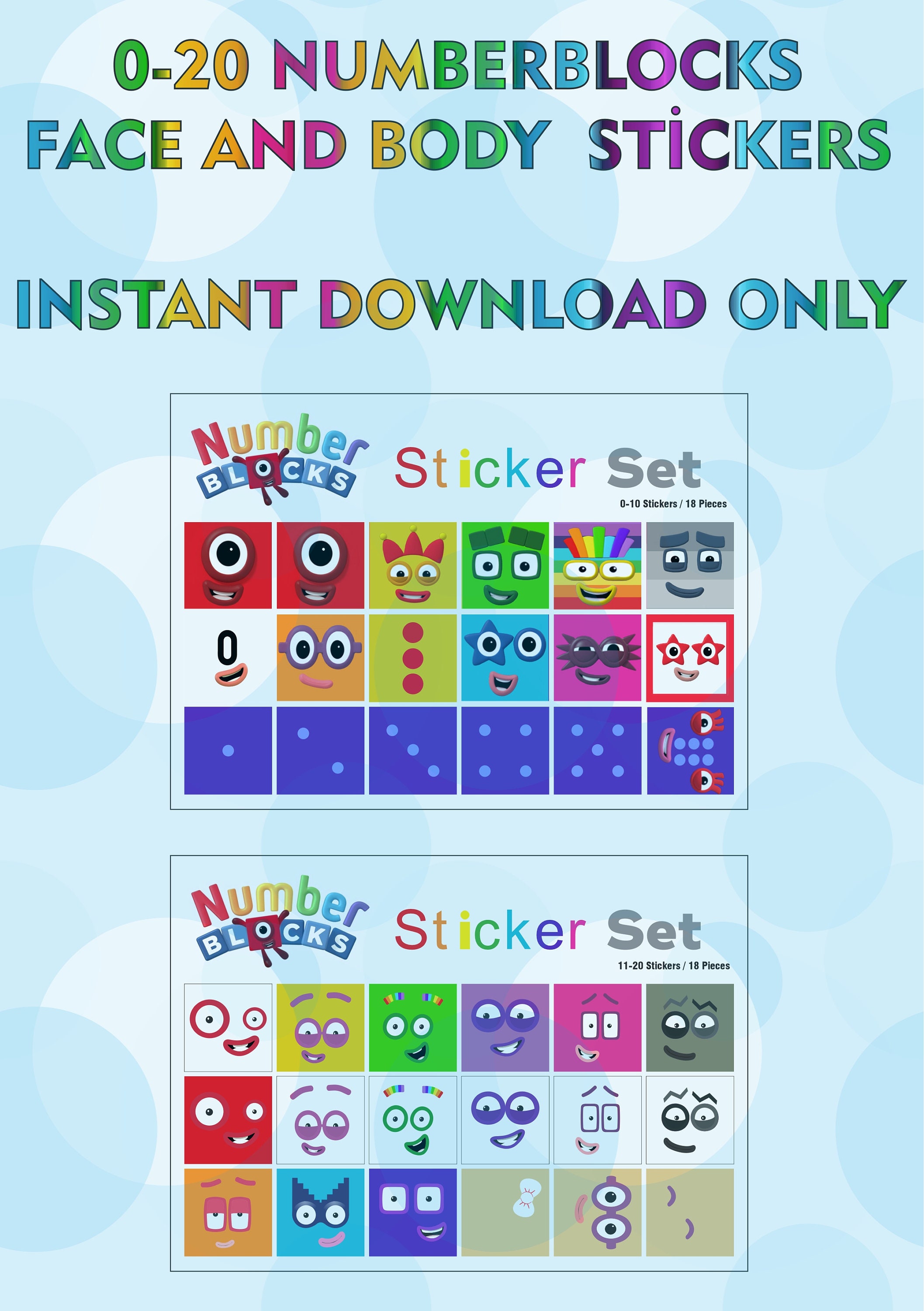 Numberblocks 0-20 Faces / for 2cm Cubes / A5 Sticker Printing - Etsy ...