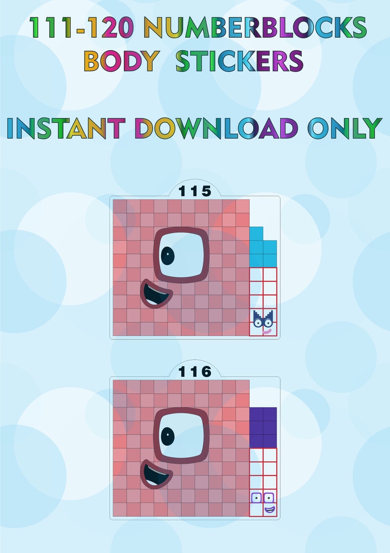 Numberblocks 111-120 Body Stickers / A4 Sticker Printing / Instant ...