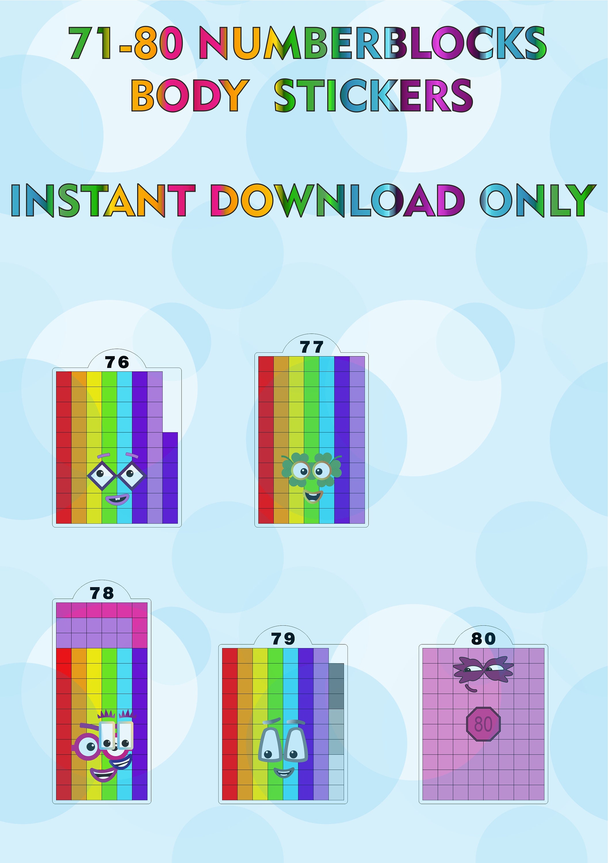 Numberblocks 71-80 Body Stickers / A4 Sticker Printing / - Etsy Canada