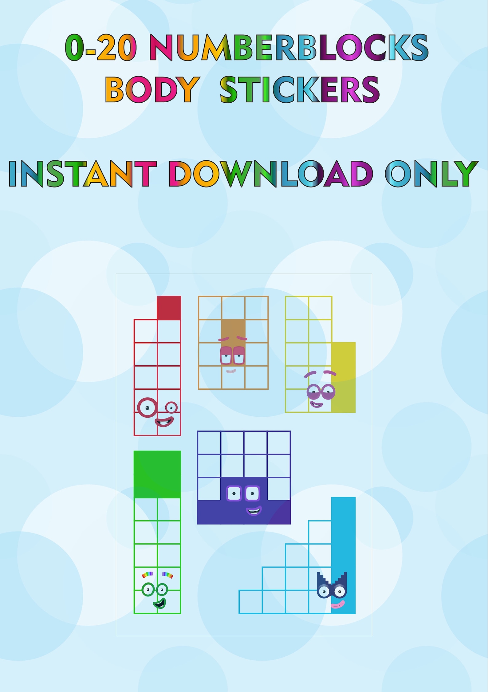 Numberblocks 0 - 20 Body Stickers / A4 Sticker Printing / Instant ...