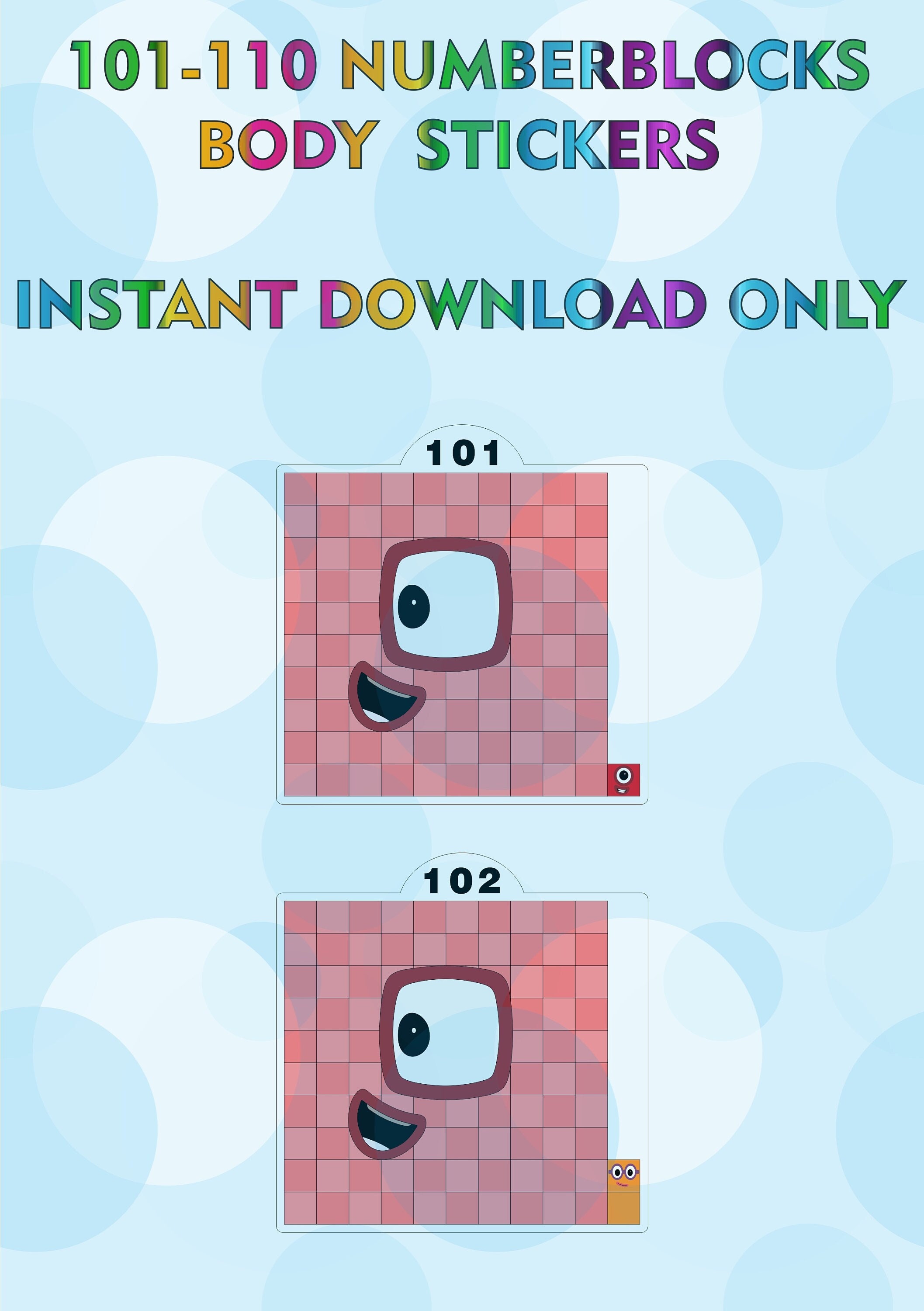 Numberblocks 101-110 Body Stickers / A4 Sticker Printing / Instant Digital Download (JPEG & PDF ...