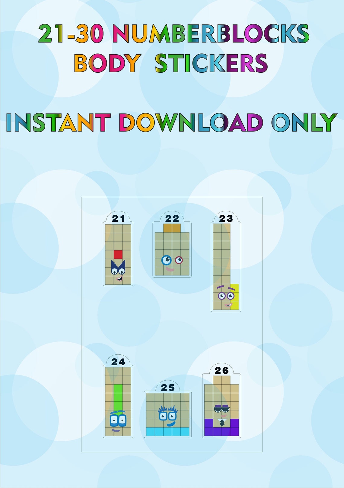 Number Blocks 21-30 Body Stickers / A4 Sticker Printing / Instant ...