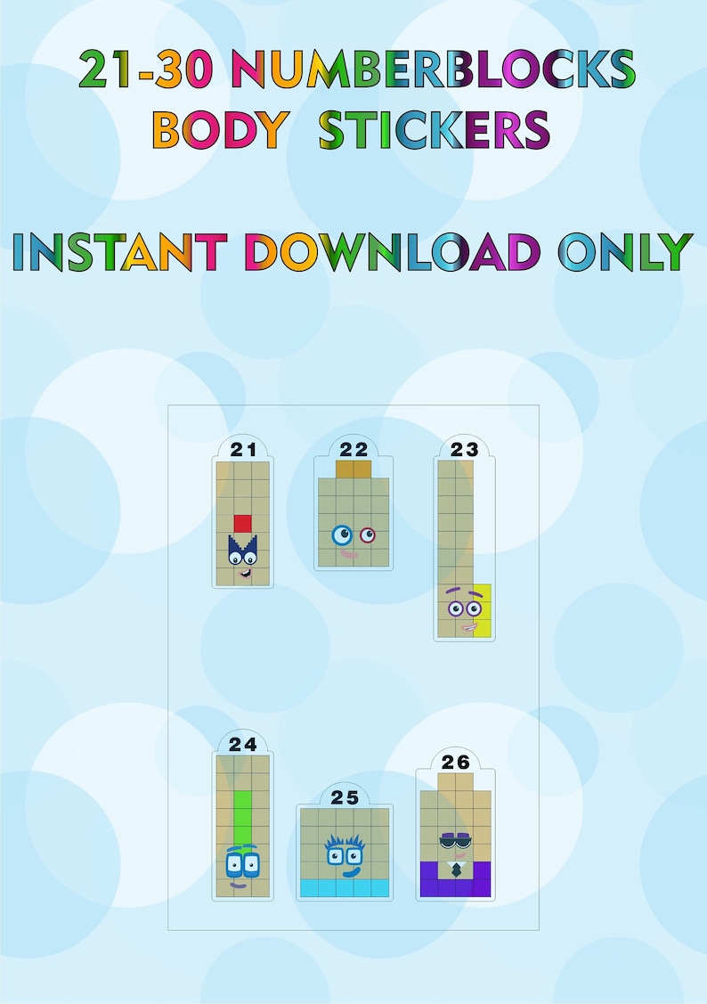 Numberblocks 21-30 Body Stickers / A4 Sticker Printing / Instant ...