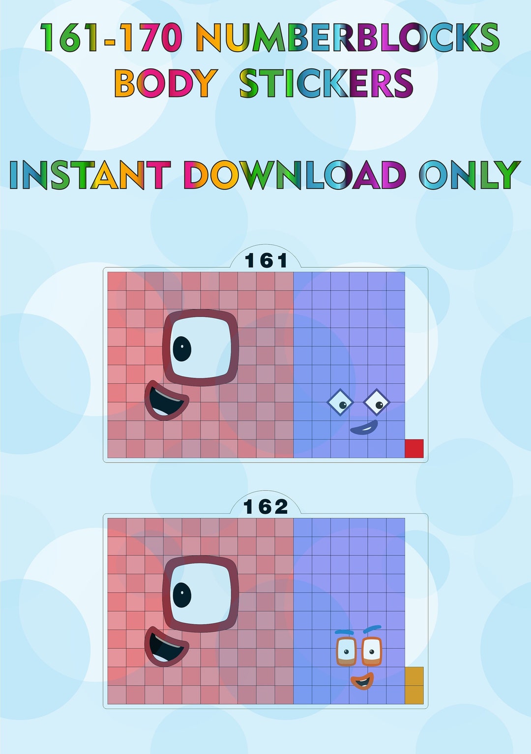 Numberblocks 161-170 Body Stickers / A4 Sticker Printing / Instant ...