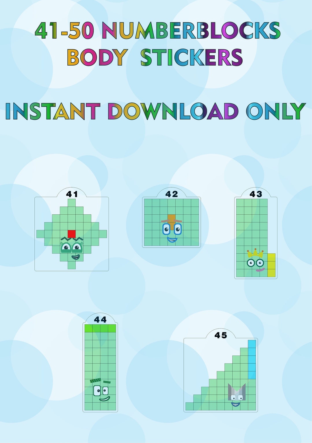 Numberblocks 41-50 Body Stickers / A4 Sticker Printing / Instant ...