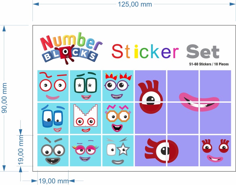 Numberblocks 51-60 Face and Body Stickers Waterproof Scratch - Etsy UK