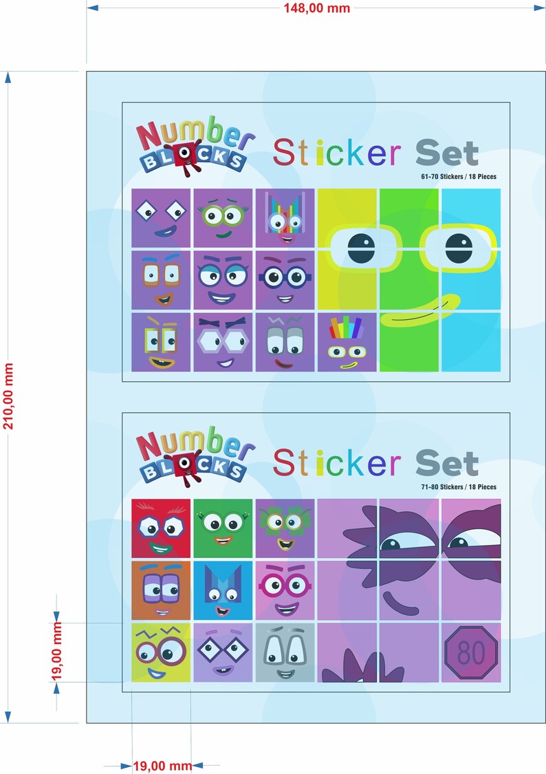 Numberblocks 61-80 Faces / for 2cm Cubes / A5 Sticker Printing - Etsy UK
