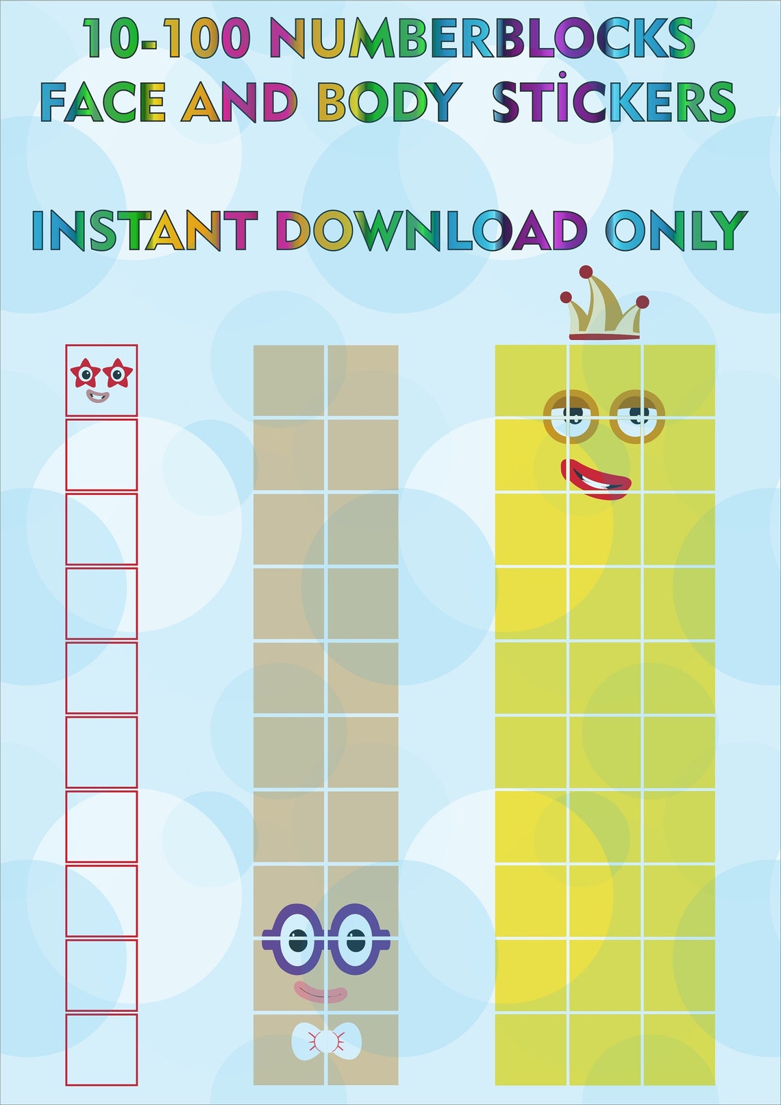 Numberblocks 10-100 Faces / for 2cm Cubes / A4 Sticker Printing ...