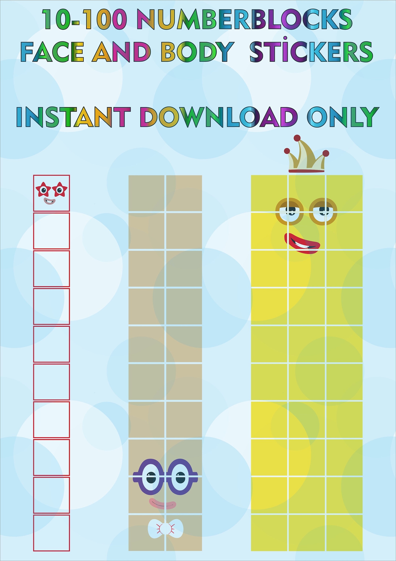 Numberblocks 10-100 Faces / for 2cm Cubes / A4 Sticker Printing ...