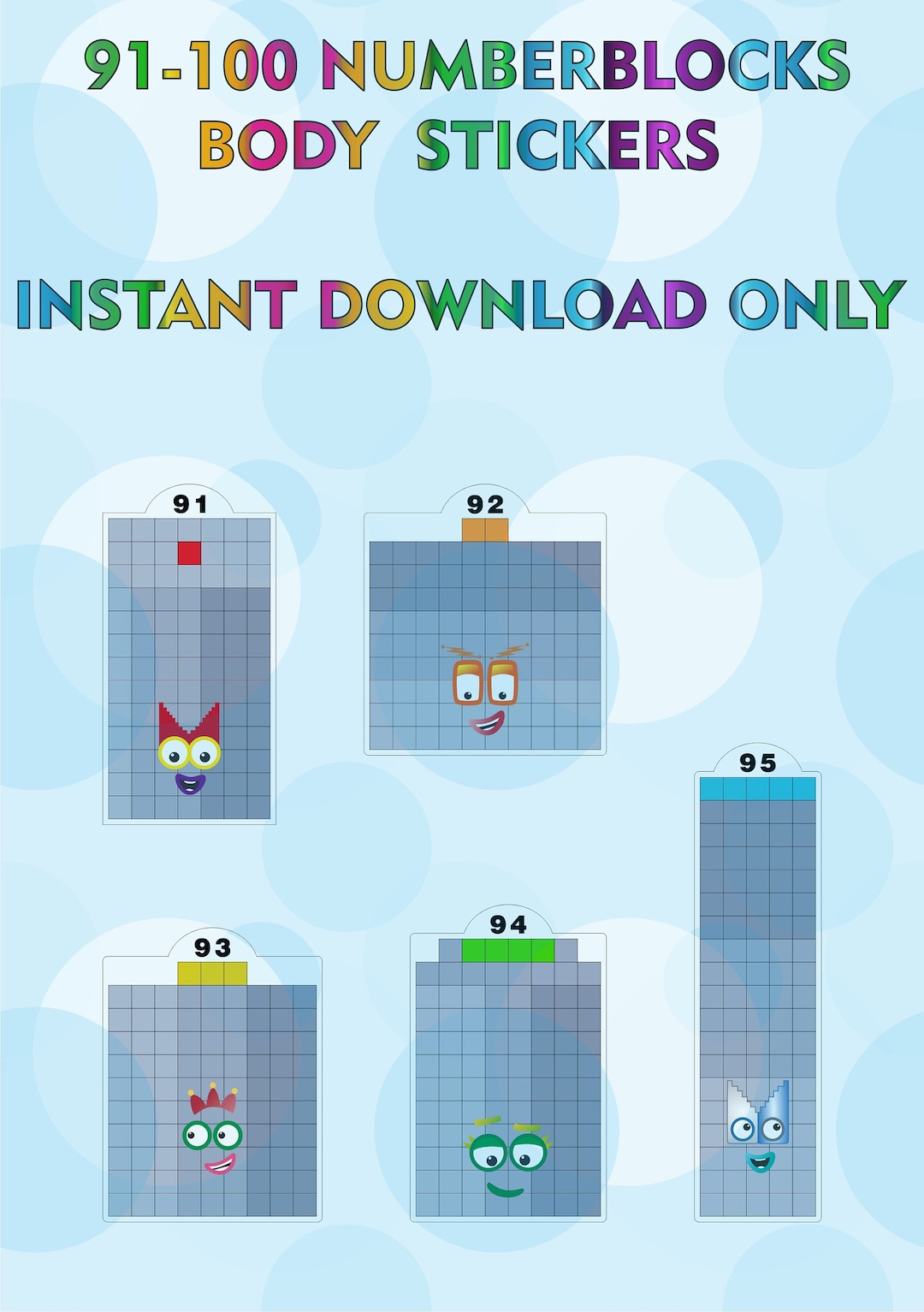 Numberblocks 91-100 Body Stickers / A4 Sticker Printing / Instant ...