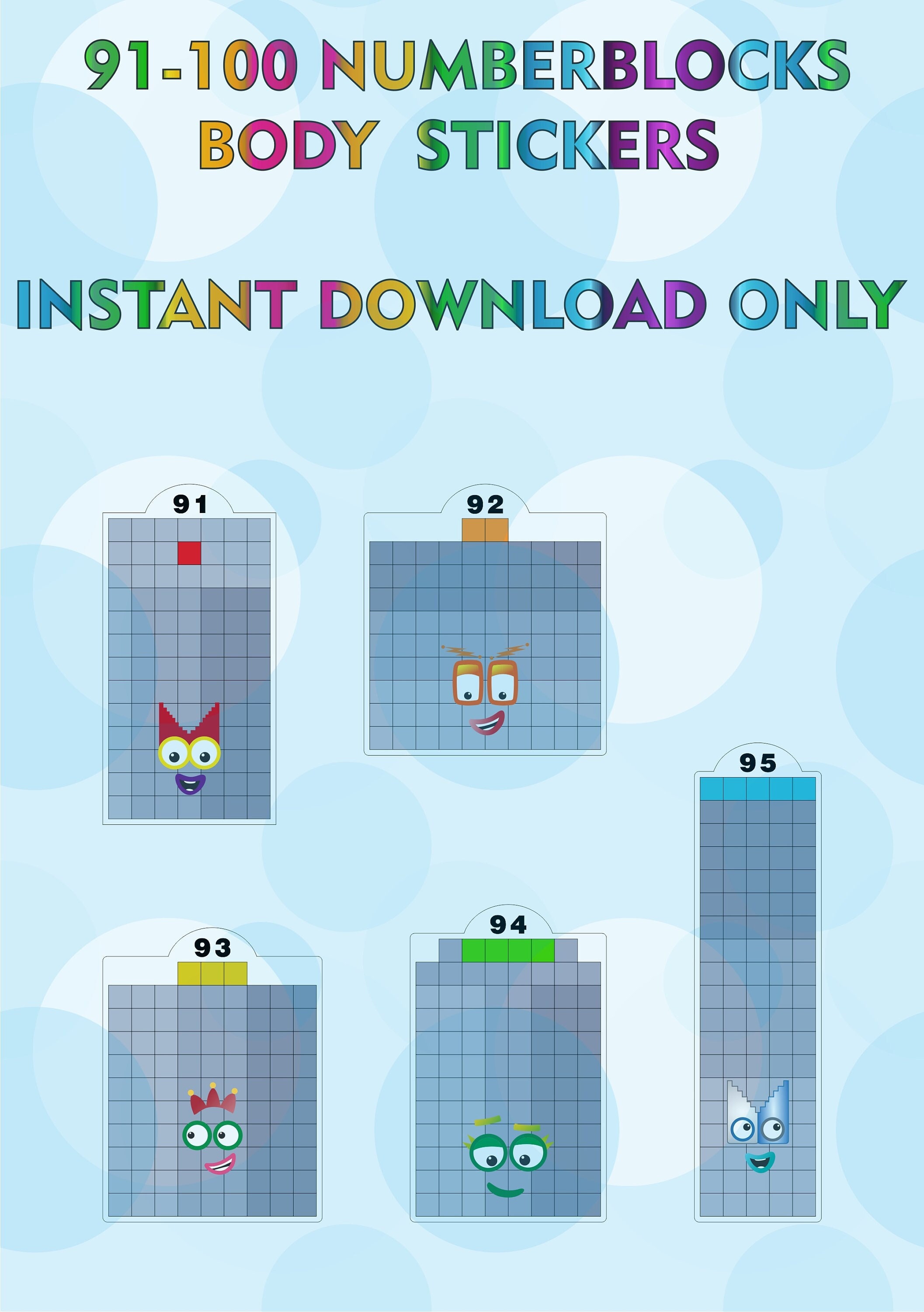 Numberblocks 91-100 Body Stickers / A4 Sticker Printing / Instant ...