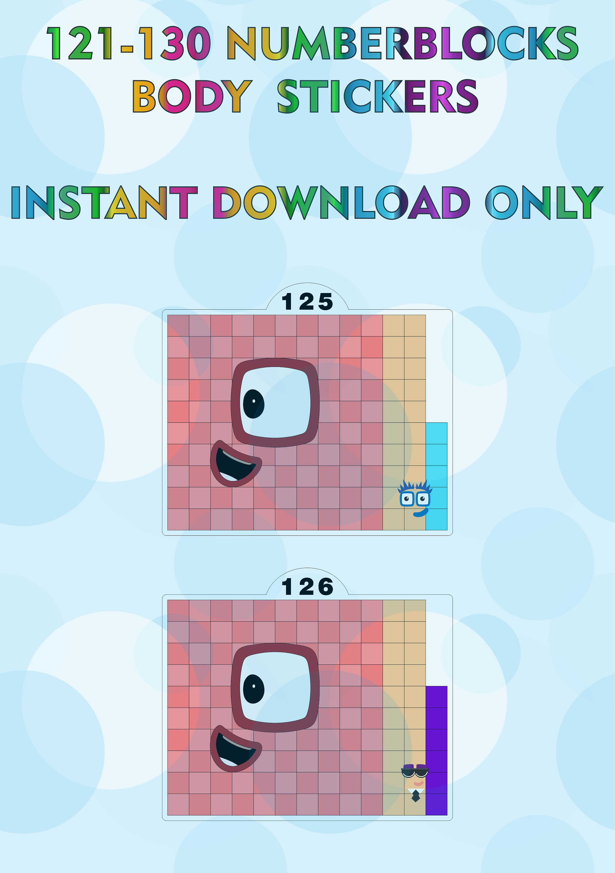 Numberblocks 121-130 Body Stickers / A4 Sticker Printing / Instant ...
