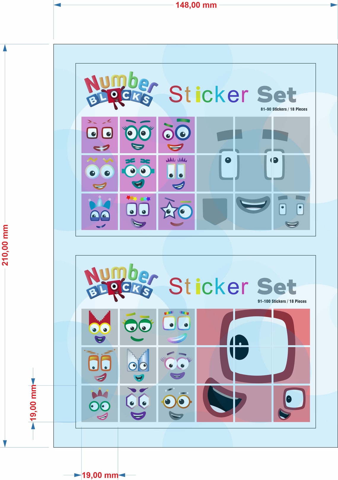 Numberblocks 81-100 Faces / for 2cm Cubes / A5 Sticker Printing ...