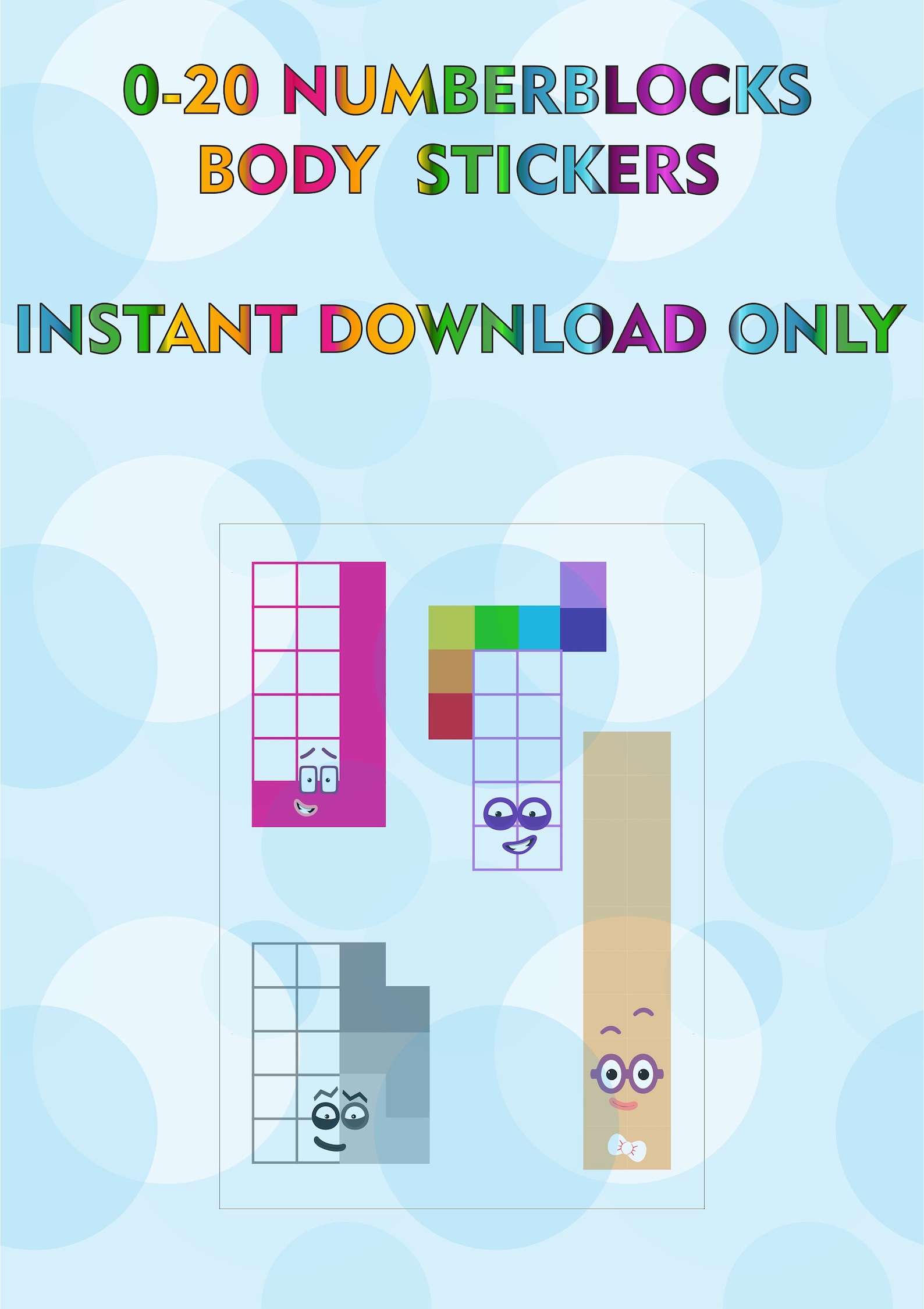 Numberblocks 0 - 20 Body Stickers / A4 Sticker Printing / Instant ...