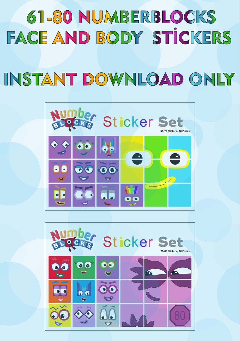 Numberblocks 61-80 Faces / for 2cm Cubes / A5 Sticker Printing ...