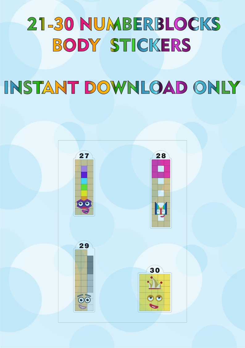 Numberblocks 21-30 Body Stickers / A4 Sticker Printing / Instant ...