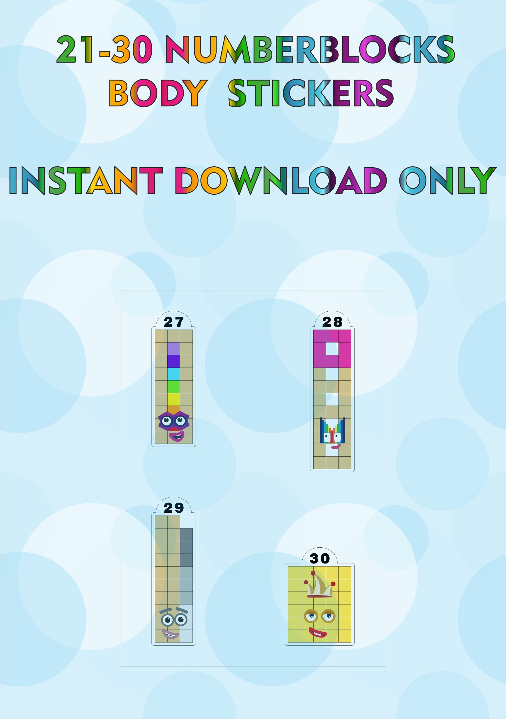 Numberblocks 21-30 Body Stickers / A4 Sticker Printing / Instant ...