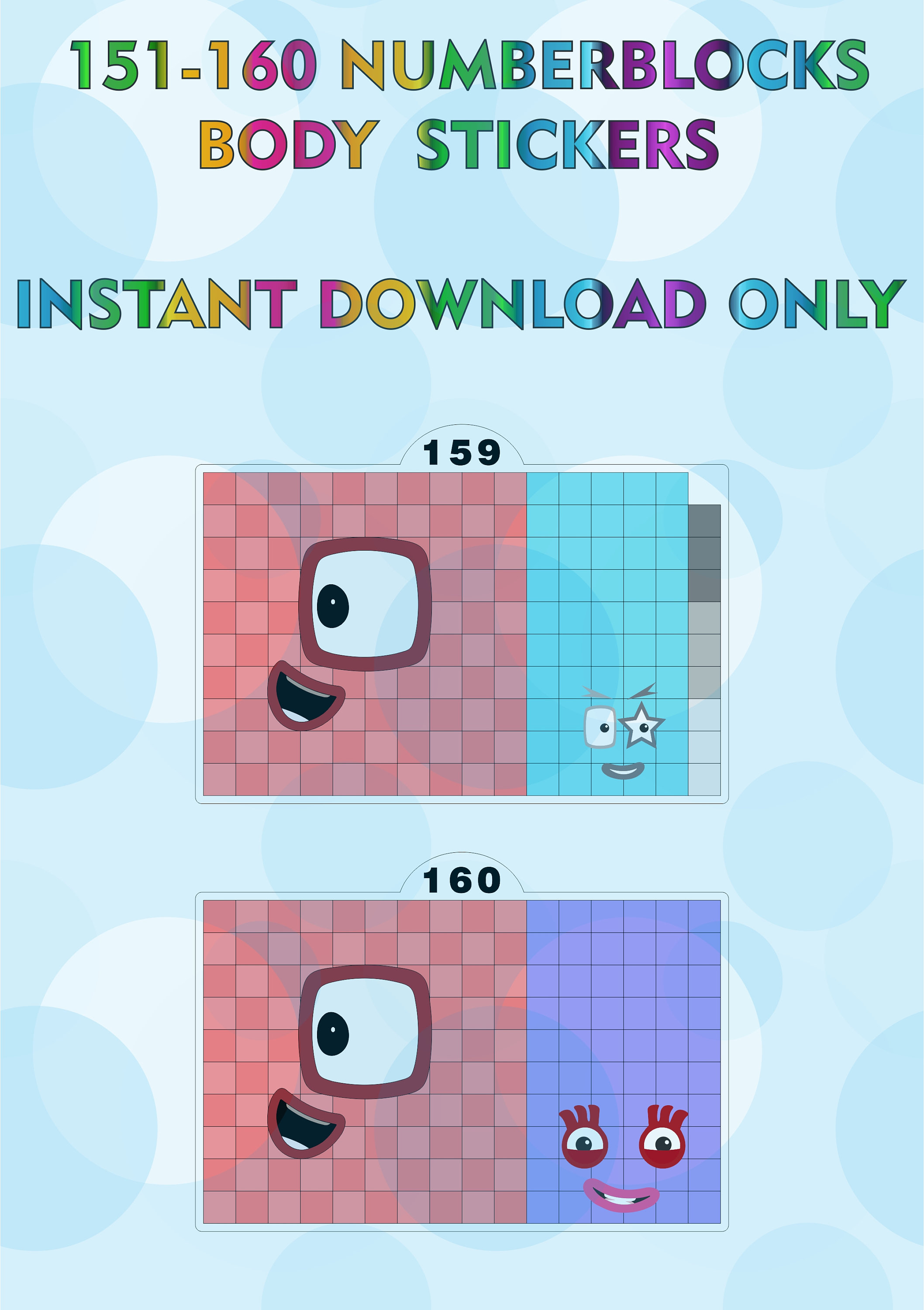 Numberblocks 151-160 Body Stickers / A4 Sticker Printing / Instant ...
